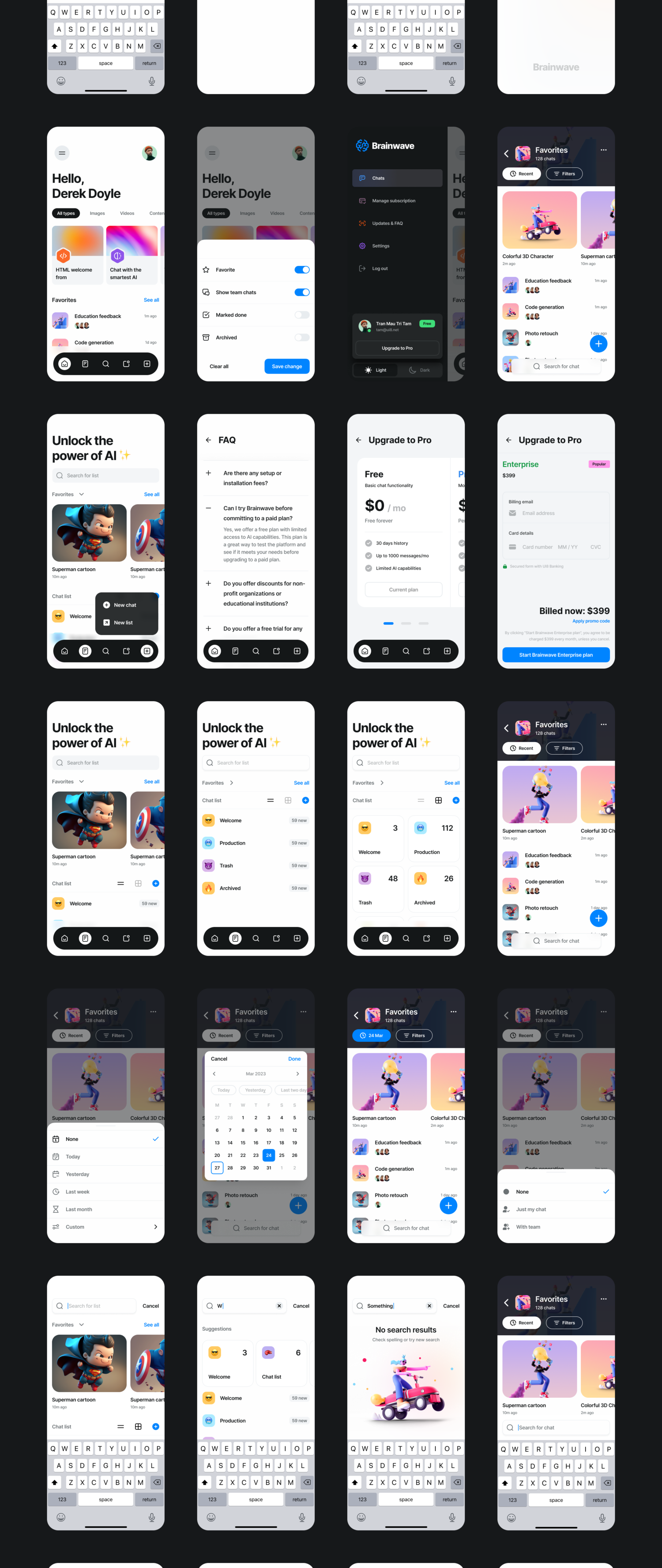 A01 双配色Ai人工智能ChatGPT聊天机器人社交App应用ui界面设计Fig设计套件Brainwave – AI iOS UI Kit _ 果觅网（gooodme）